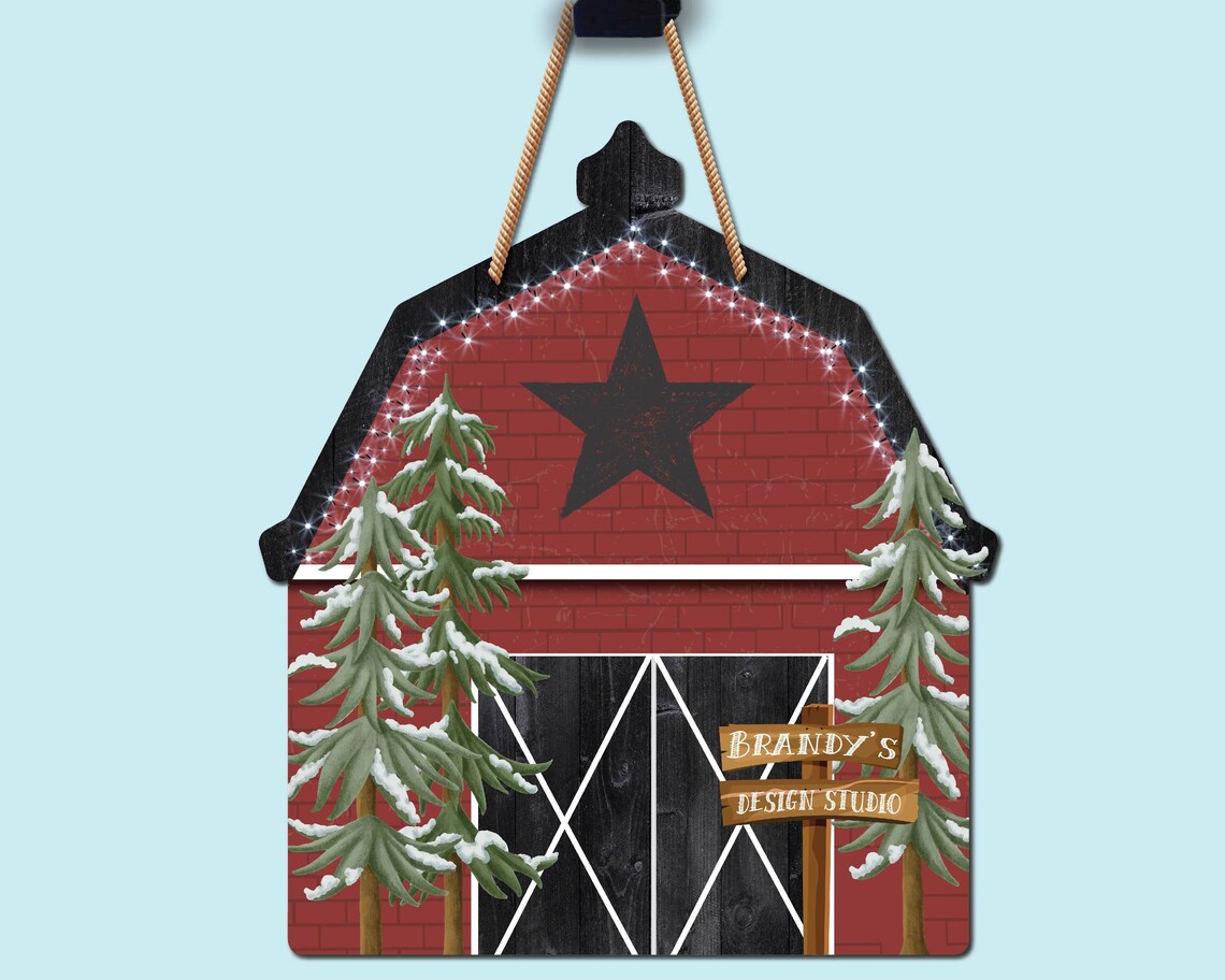 Rustic Red Brick Barn Door Hanger Ornament Custom Wooden Sign - Etsy