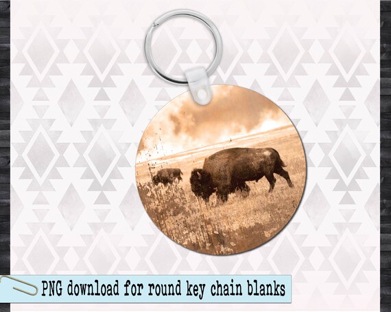 Rustic Buffalo Key Chain Design PNG Download Round - Etsy