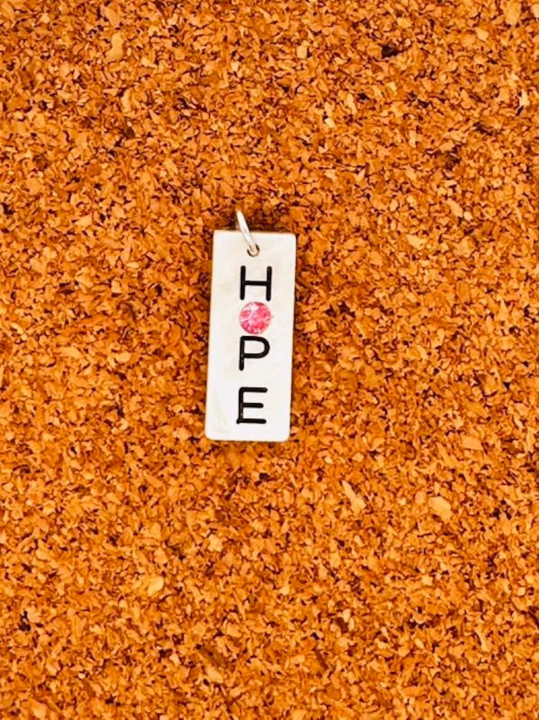 Hope Necklace, Hope Charm Necklace, Pink Moissanite, Sterling Silver ...