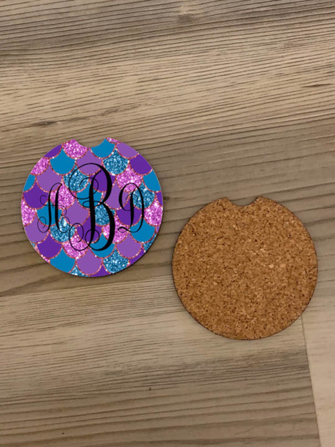 Mermaid Glitter Monogram Car Coasters, Personalized Car Coasters ...
