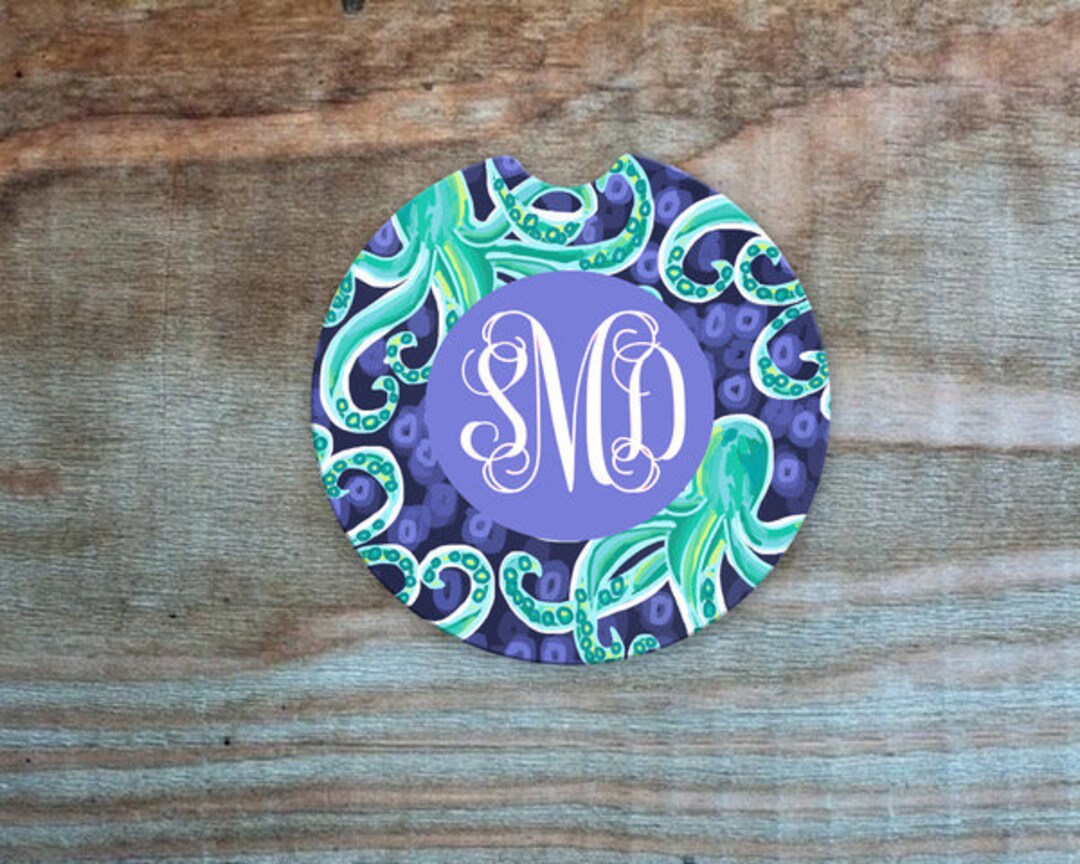Octopus Monogram Car Coasters Personalized Car Coasters - Etsy
