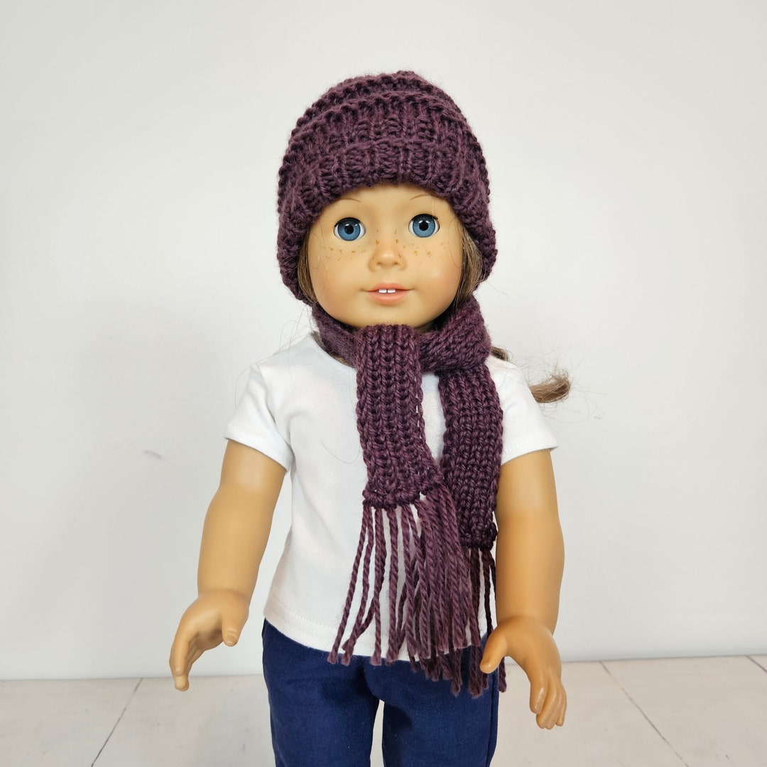 Doll Toque and Scarf 18 Inch Doll Clothes, Hand Knit Doll Accessories ...