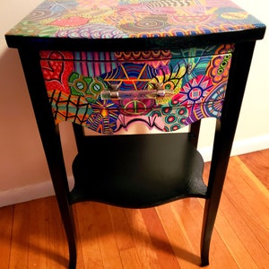 Funky Table, Small End Table With Drawer, Colorful Table, Groovy ...