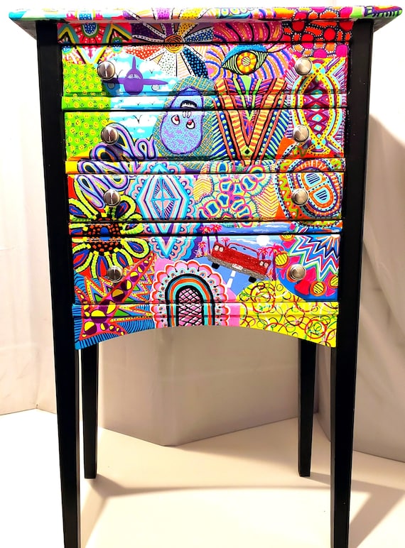 Colorful Hand Painted Furniture Painted Chest of Drawers Whimsical Painted Chest Glitter and Resin Furniture Glow in the Dark SOLD Etsy Canada