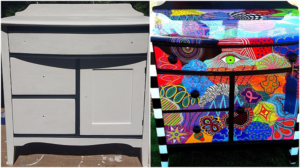 Debbie Did It Funky Hand Painted Cabinet Chaos Style SOLD - Etsy