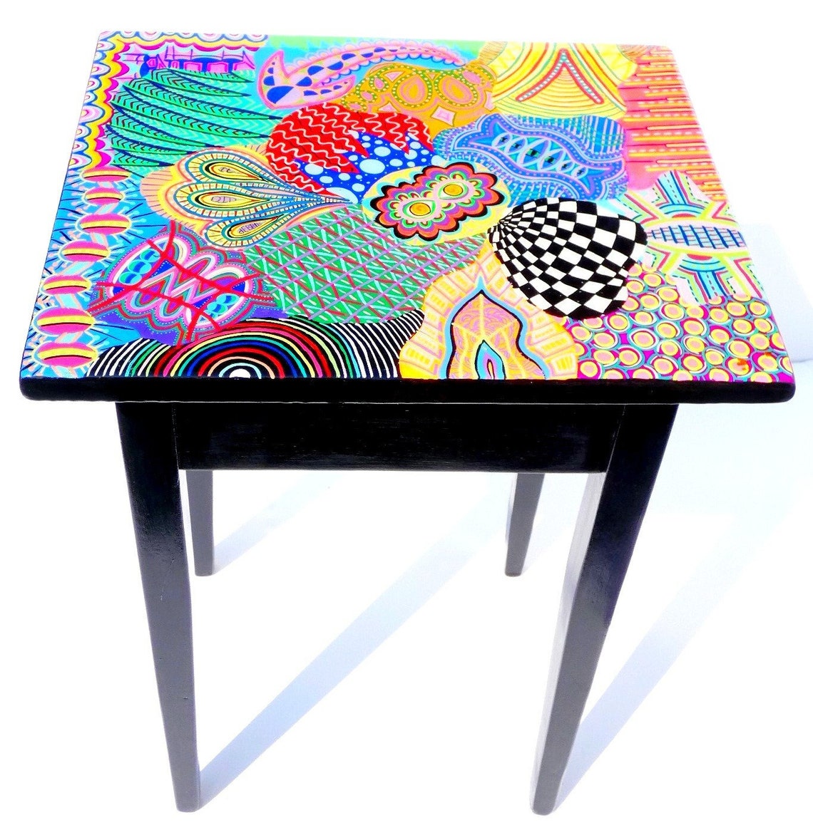 Hand Painted Table, Funky & Colorfully Painted Table, One of A Kind ...