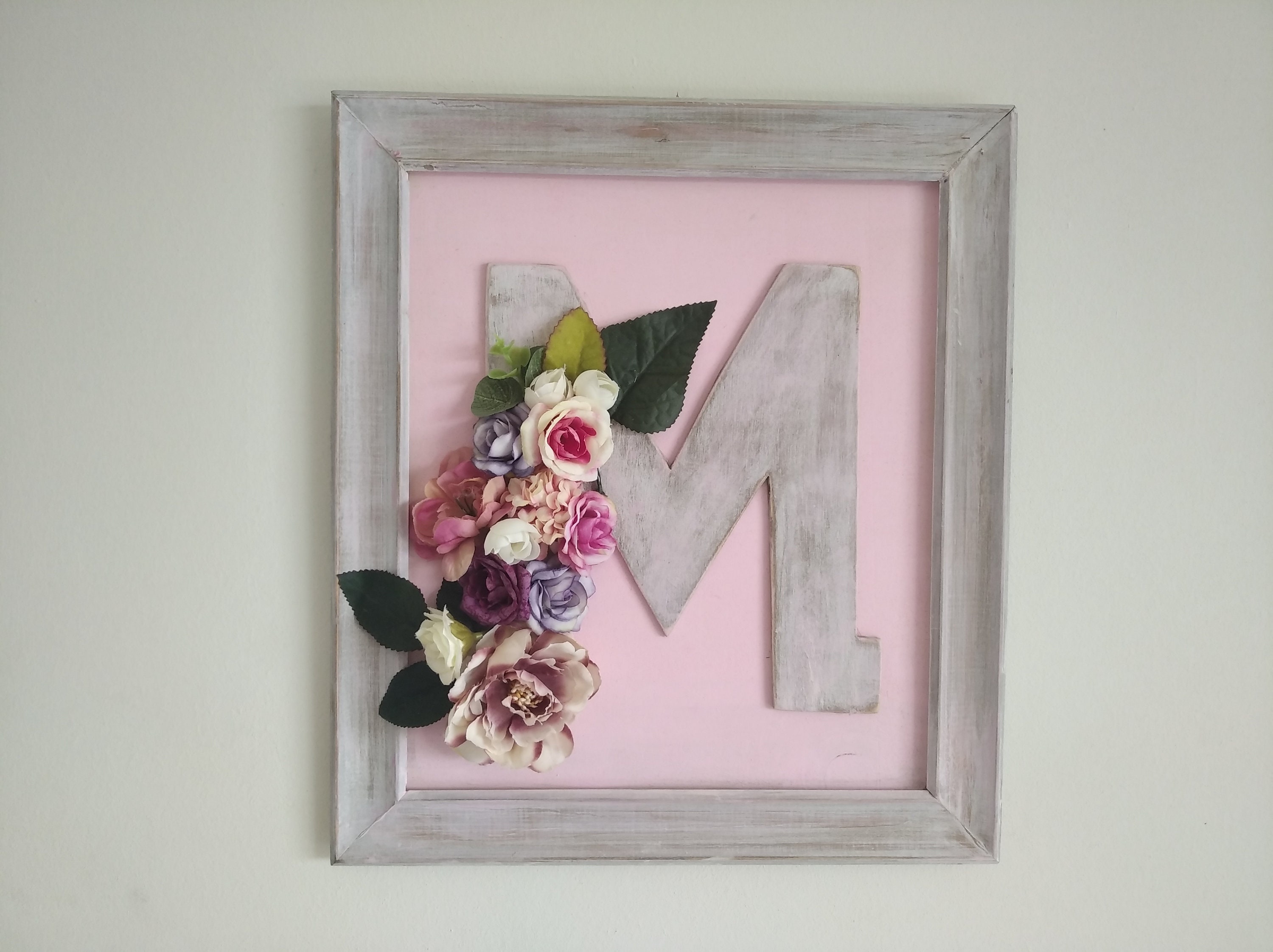 Personalized Framed Floral Monogram Letter, Framed Flower Letter Wall ...