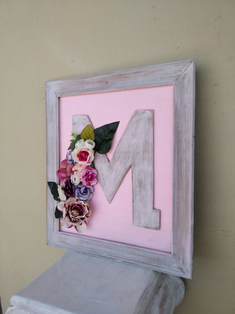 Personalized Framed Floral Monogram Letter, Framed Flower Letter Wall ...