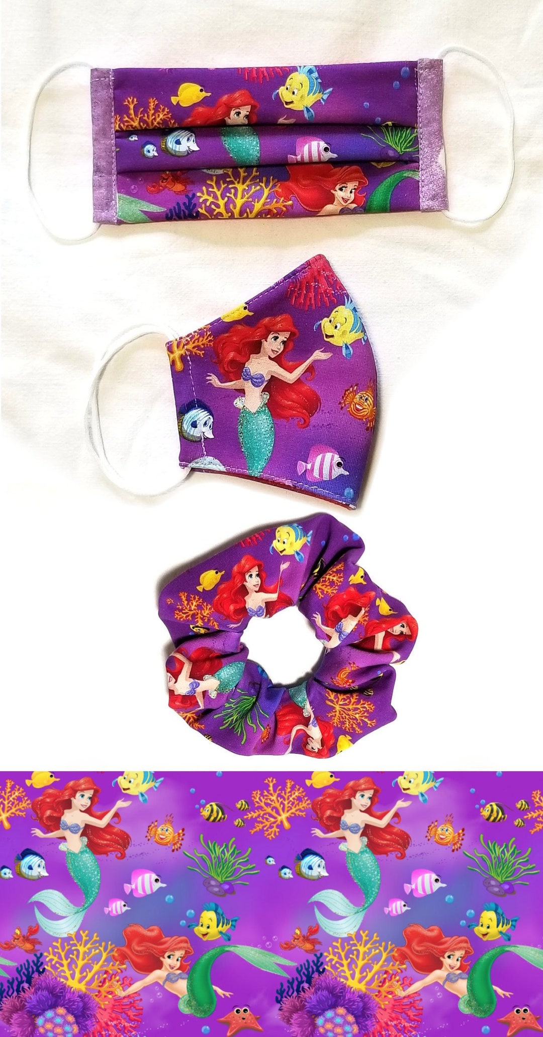Ariel Mermaid Ocean Face Mask Hair Gum Turtle Cartoon Walt-disney Sea ...