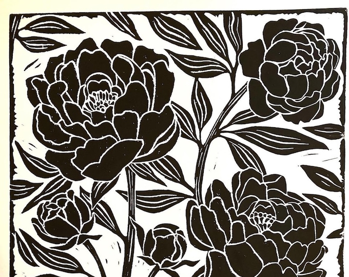 PEONY Original Linocut Print Greeting Card - Etsy