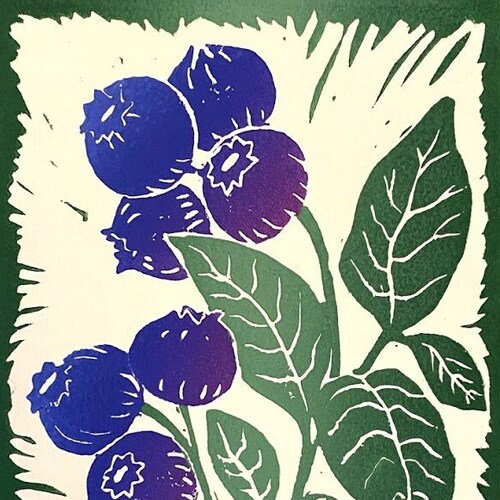 Raspberries Block Print Colorful Linocut Print - Etsy