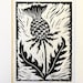 Spear Thistle - Linocut Block Print - Wild Flower - Black and White ...