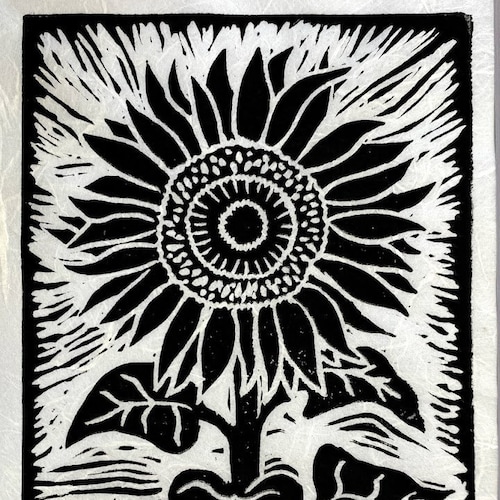Cone Flower Black and White Block Print Linocut Print - Etsy