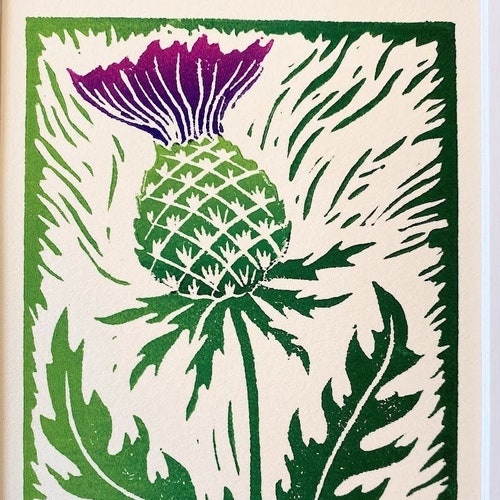 Spear Thistle Colorful Block Print | Etsy