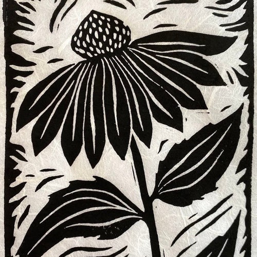 Sunflower Block Print Black and White Print Linocut - Etsy