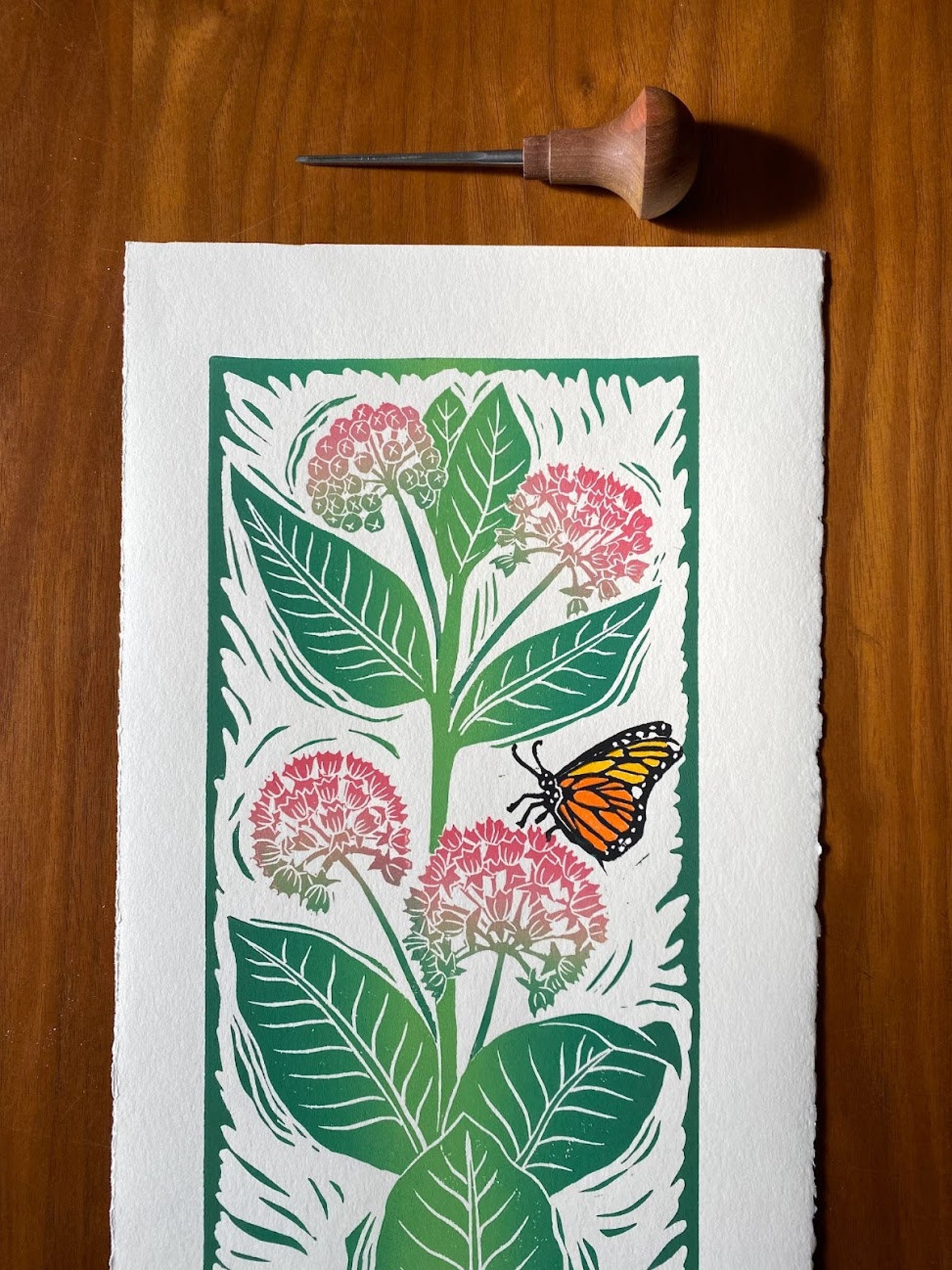 Milkweed & Monarch Block Print Wildflower Linocut Print - Etsy