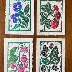 Blueberries Block Print - Colorful Linocut Print - Etsy