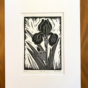 Iris - Black and White Block Print - Flower Art - Linocut Print - Etsy