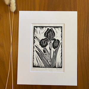 Iris - Black and White Block Print - Flower Art - Linocut Print - Etsy