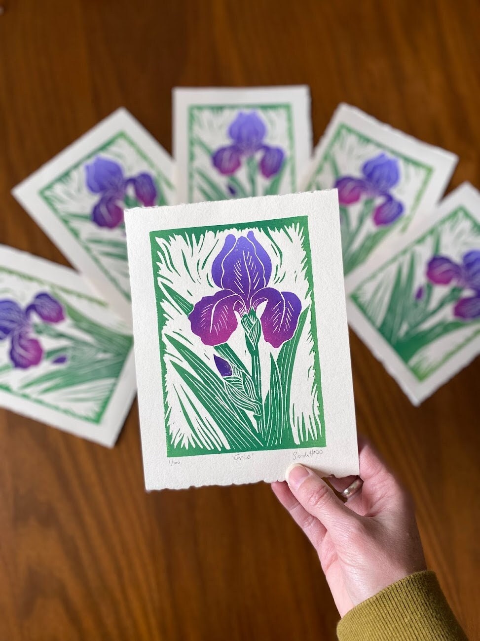 Iris Linocut Print Iris Flower Purple Flower Block Print - Etsy