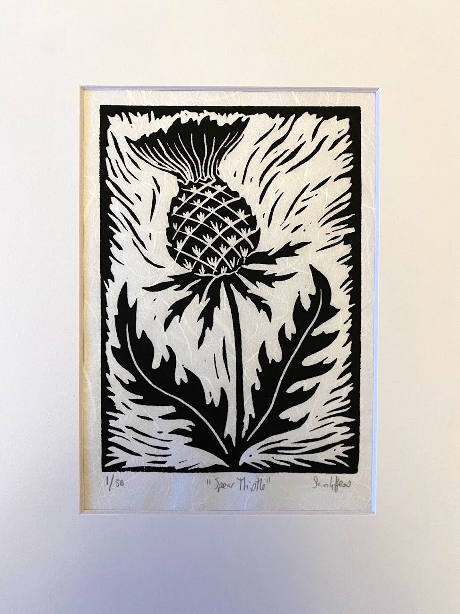 Spear Thistle - Linocut Block Print - Wild Flower - Black and White ...