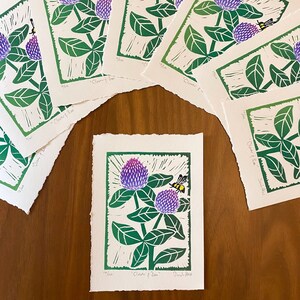 Clover & Bee - Flower Block Print - Linocut Art - Etsy
