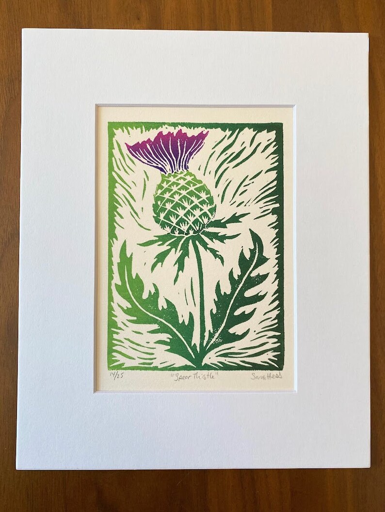 Spear Thistle Colorful Block Print | Etsy
