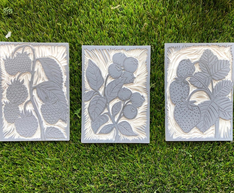 Rasperries Block Print Black and White Print Linocut | Etsy