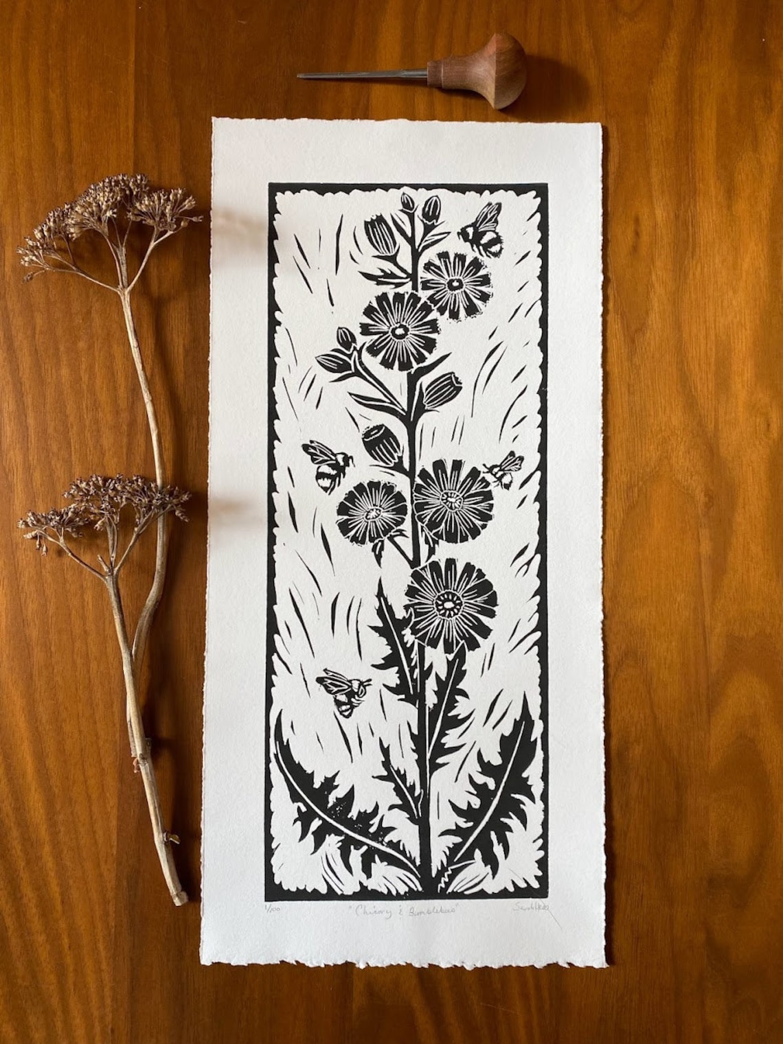 Set of 3 Wildflower Block Prints Printmaking Linocut Art - Etsy