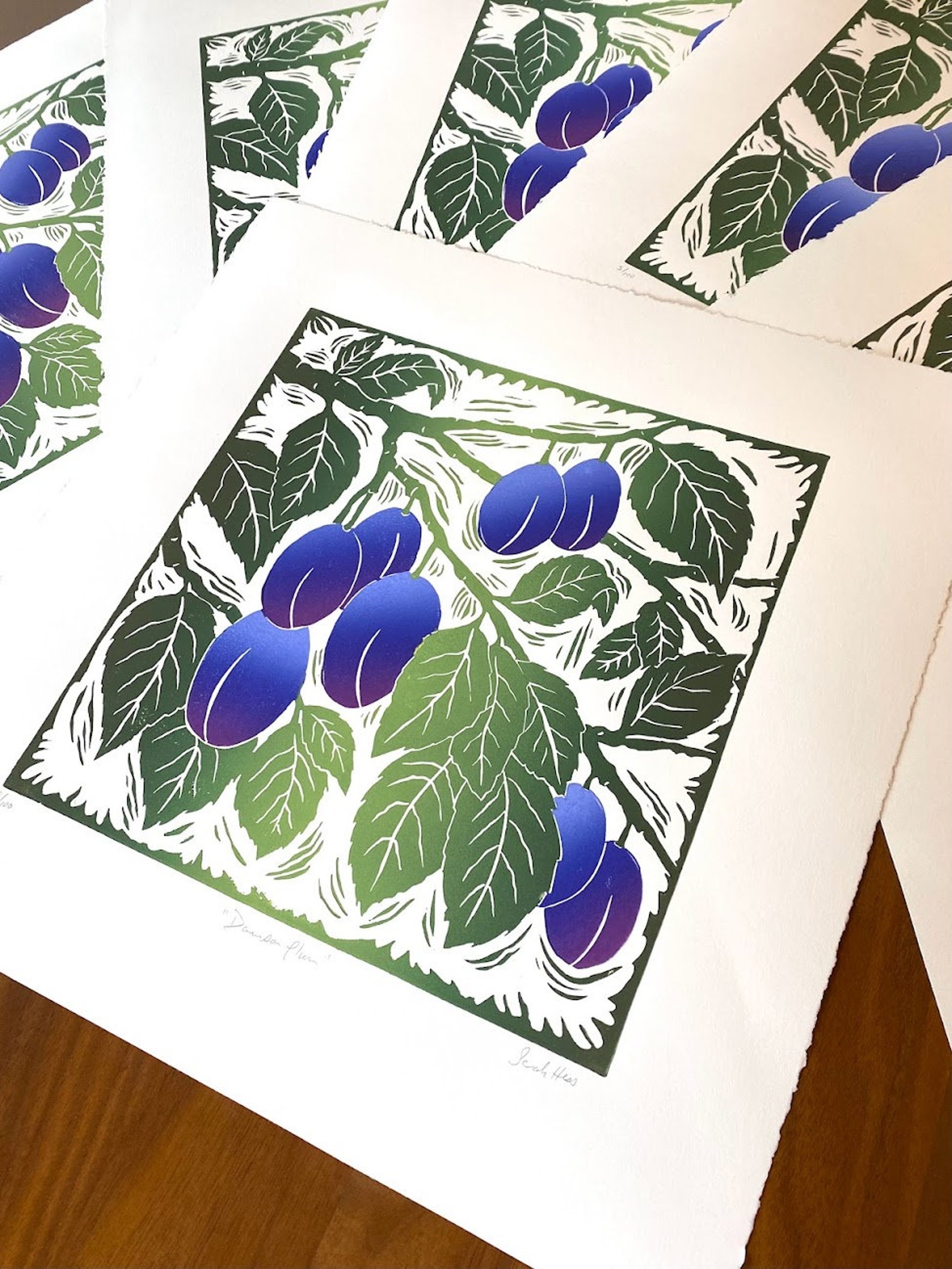 Plum Block Print - Linocut Art - Damson Plums - Etsy
