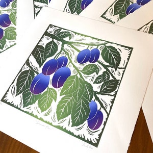 Plum Block Print - Linocut Art - Damson Plums - Etsy