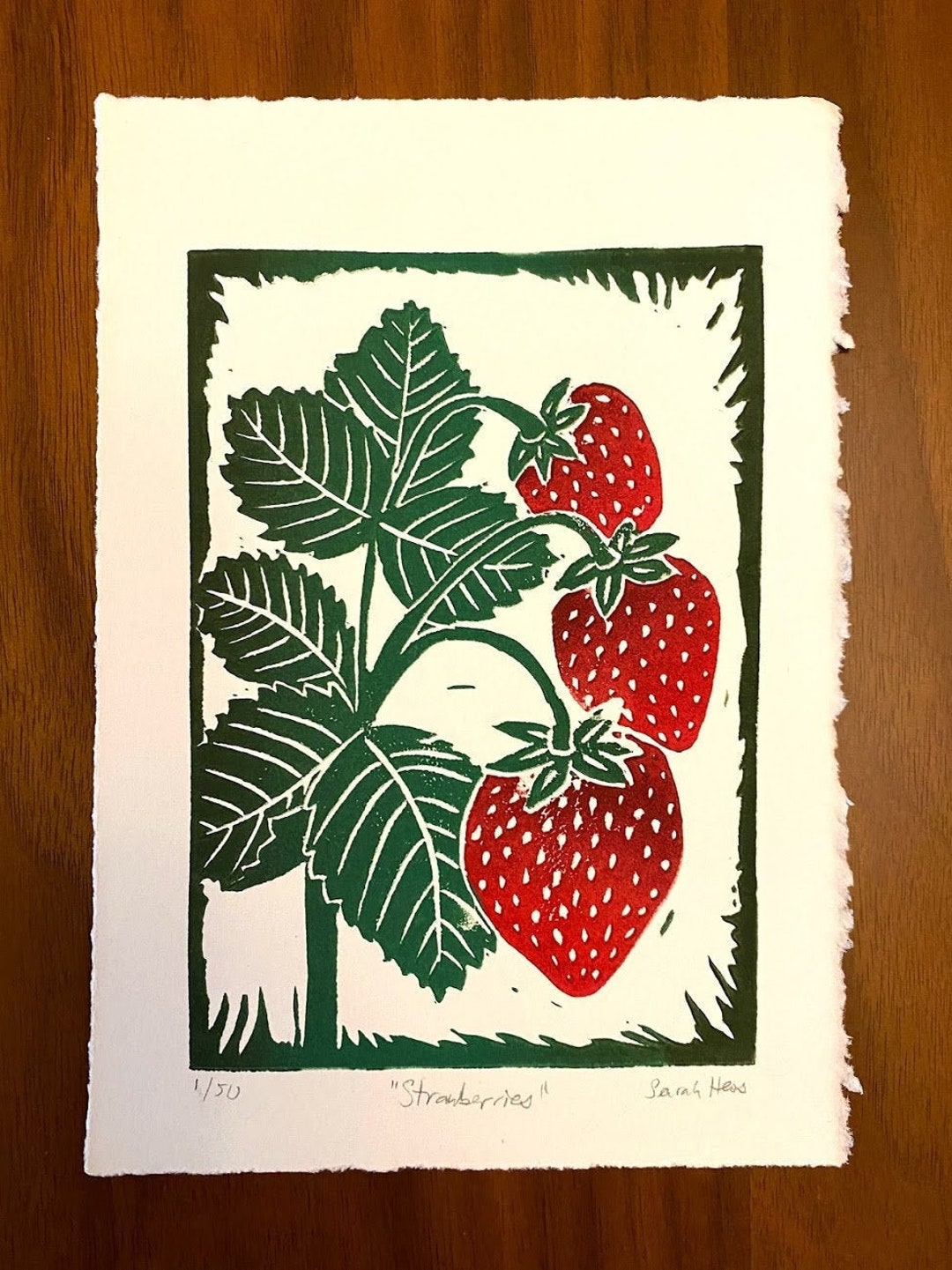 Strawberries Block Print Colorful Linocut Print - Etsy