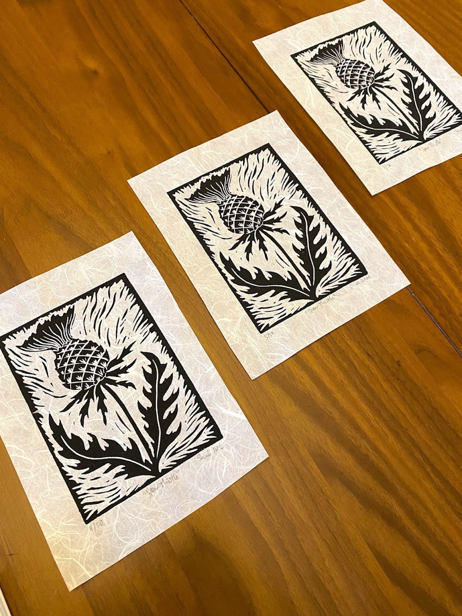 Spear Thistle - Linocut Block Print - Wild Flower - Black and White ...