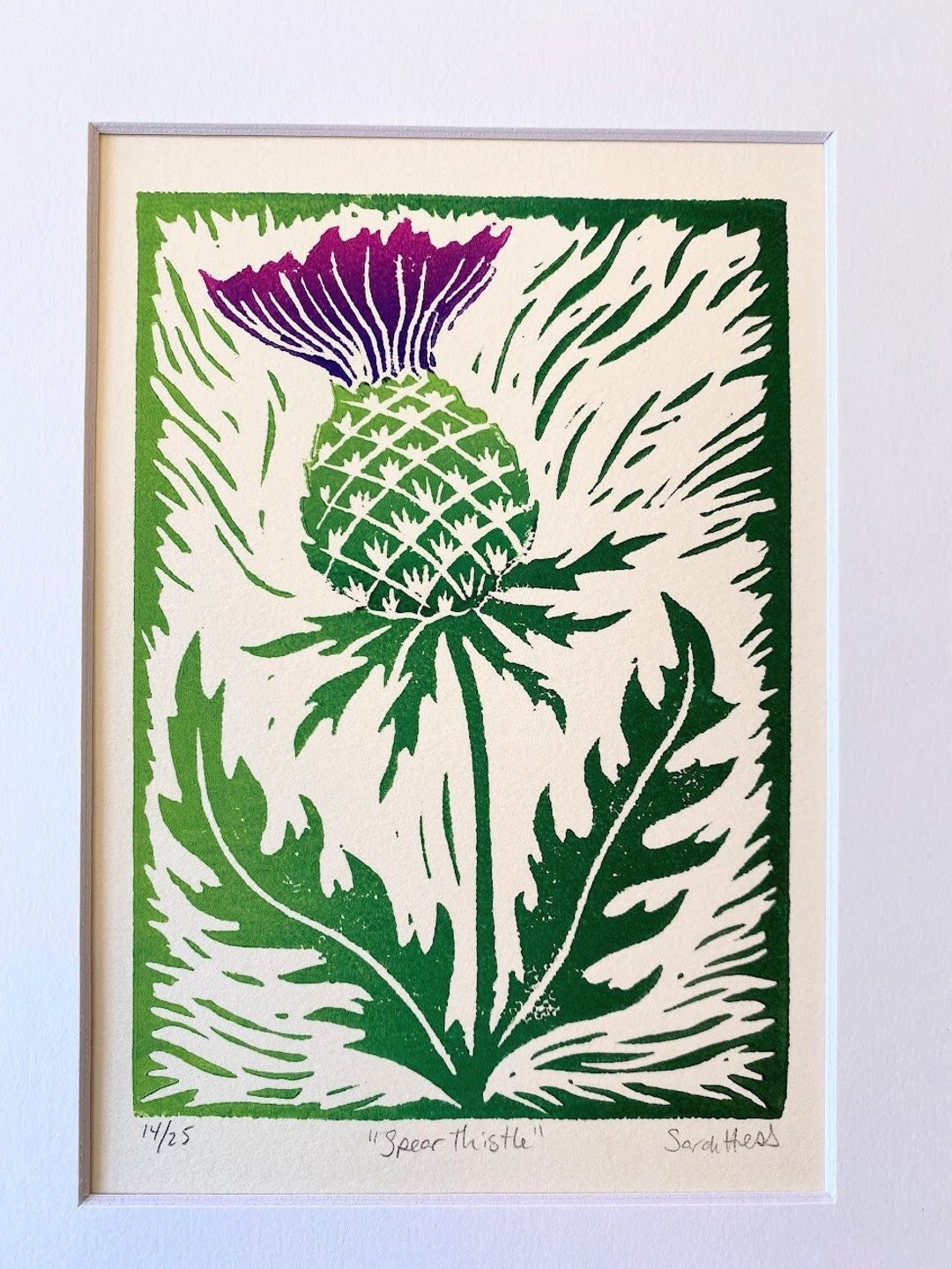 Spear Thistle - Colorful Block Print - Etsy