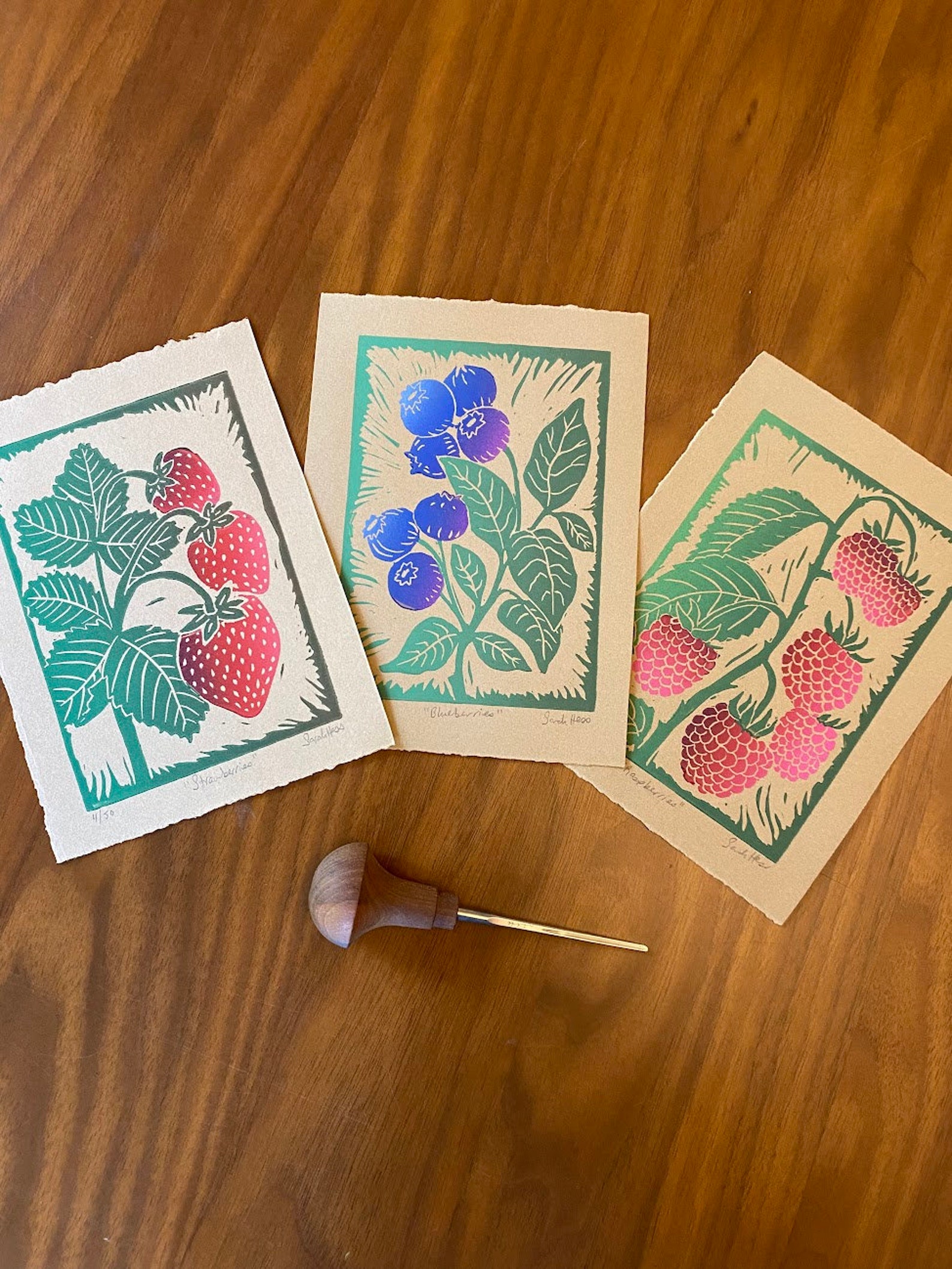 Triple Berry Block Print Set Blueberries Strawberries - Etsy