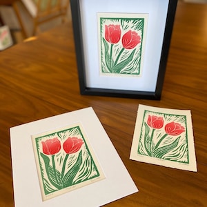 Tulips Block Print - Floral Linocut Print - Spring Flowers - Etsy