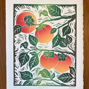 Persimmon Block Print: Multi-color Linoleum Print, 11x14 Cotton Paper ...
