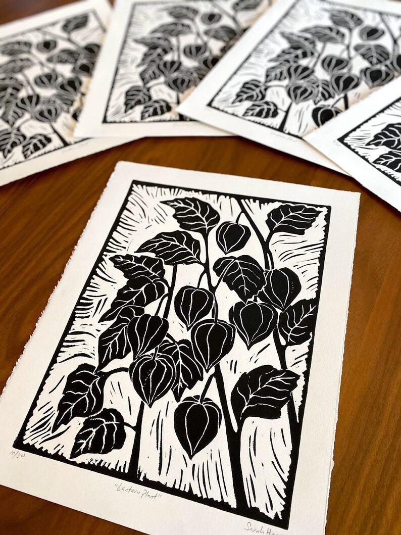 Lantern Plant Block Print – Handmade Linocut Art - Etsy