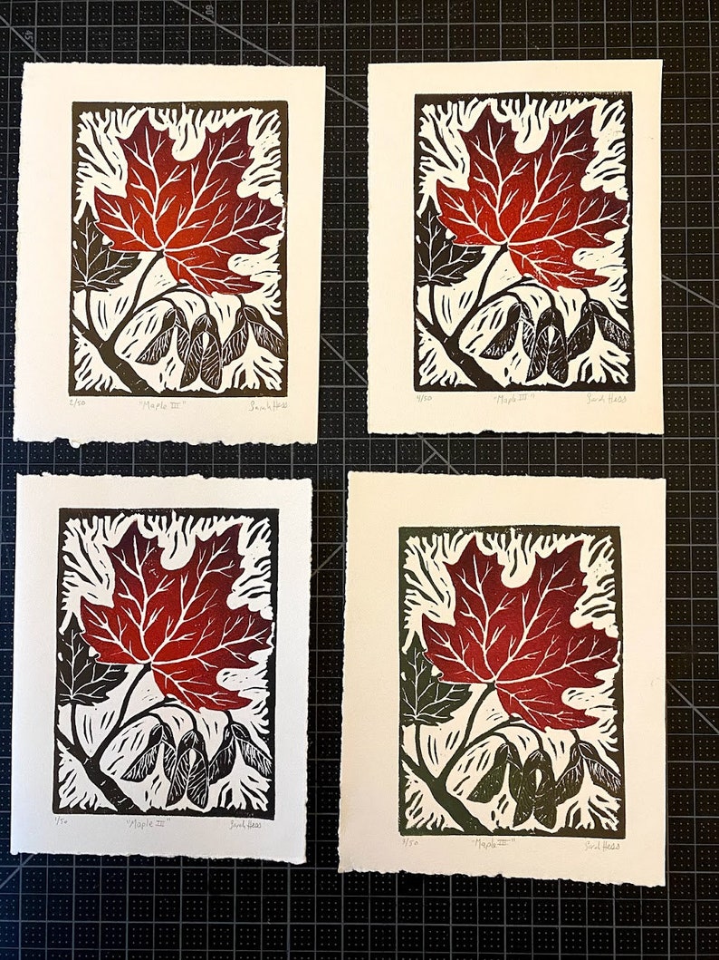 Red Maple Leaf Block Print - Linocut Art - Fall Leaves - Etsy