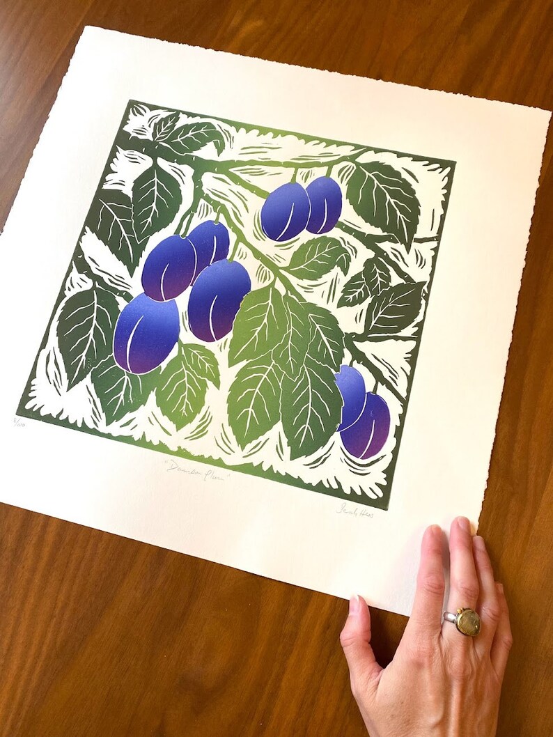Plum Block Print - Linocut Art - Damson Plums - Etsy
