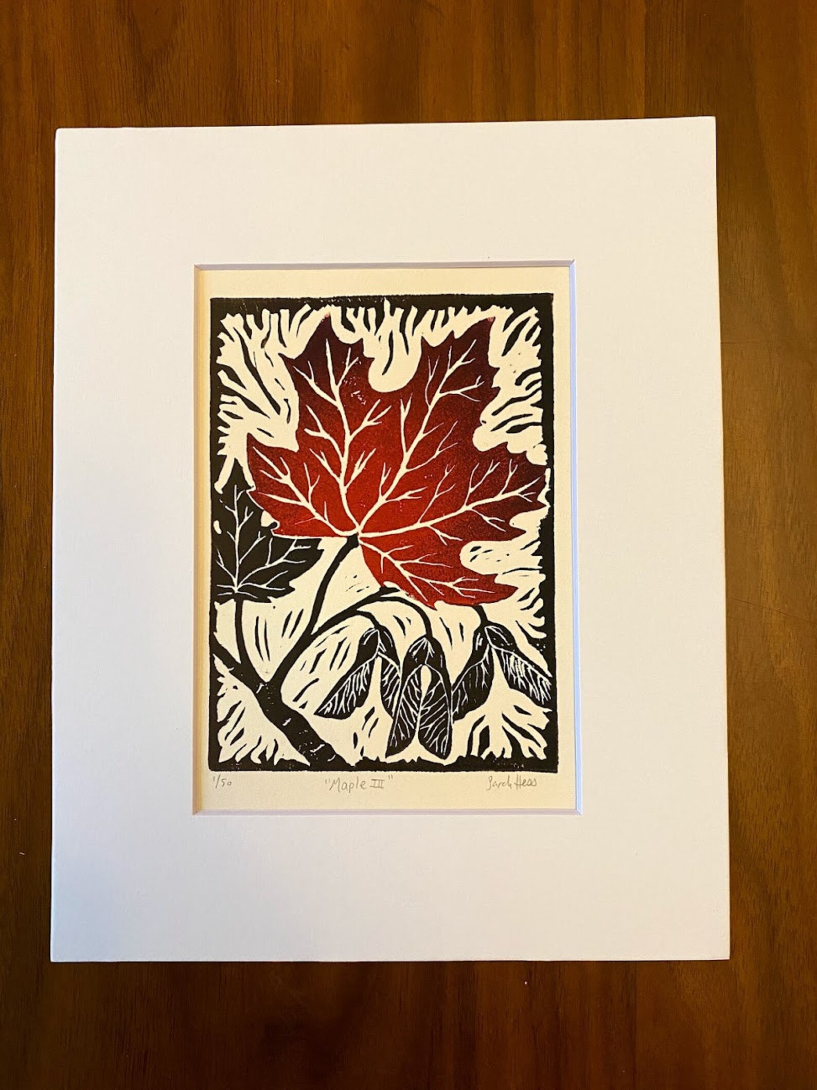 Red Maple Leaf Block Print - Linocut Art - Fall Leaves - Etsy