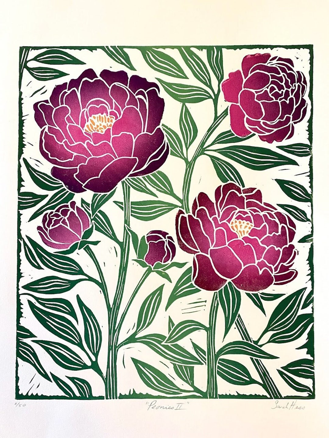 Peonies - Flower Block Print - Linocut Art - Etsy