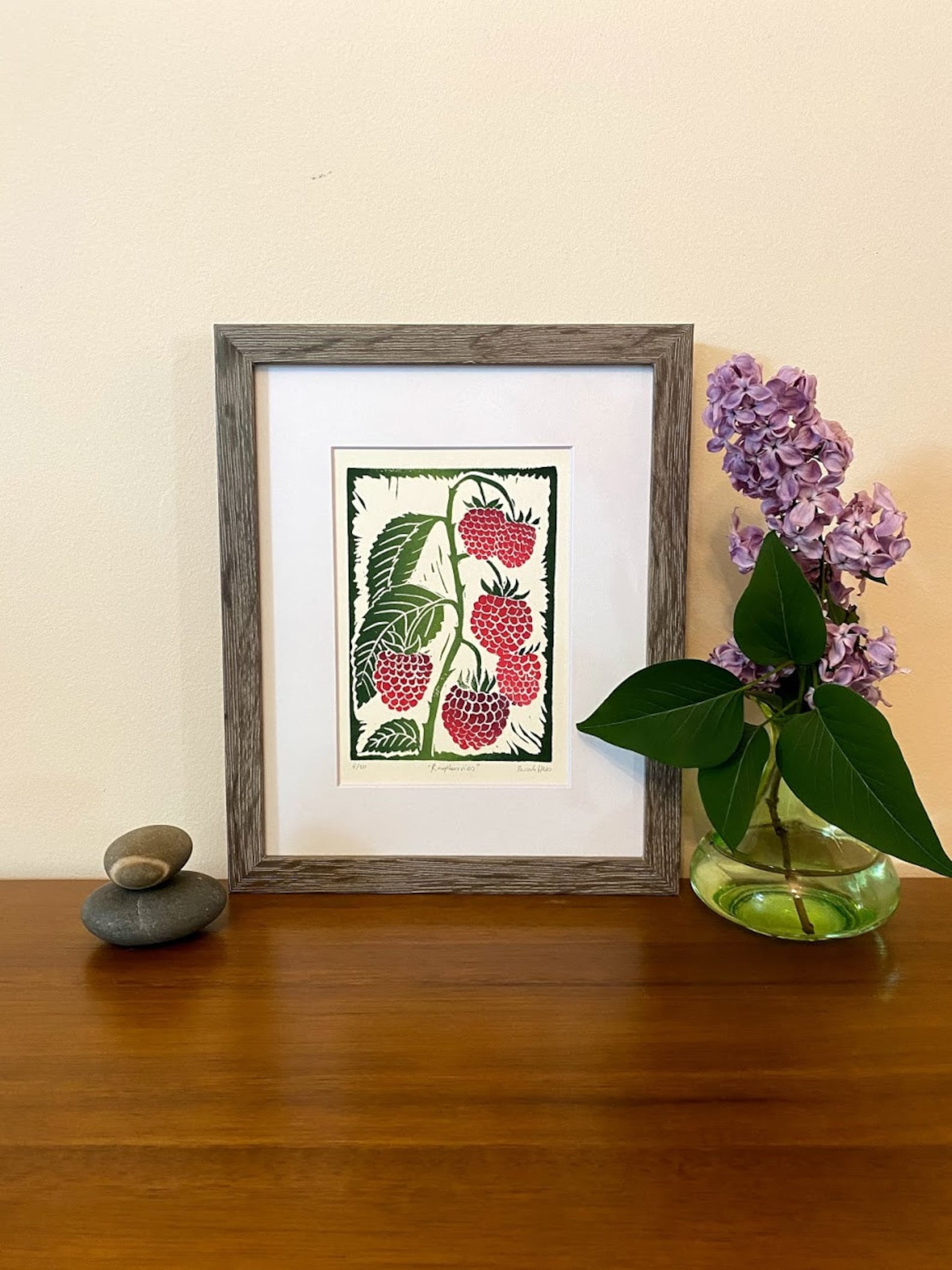 Raspberries Block Print Colorful Linocut Print - Etsy