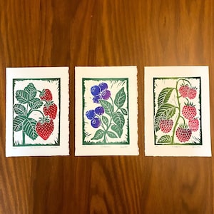 Triple Berry Block Print Set - Blueberries - Strawberries - Raspberries ...