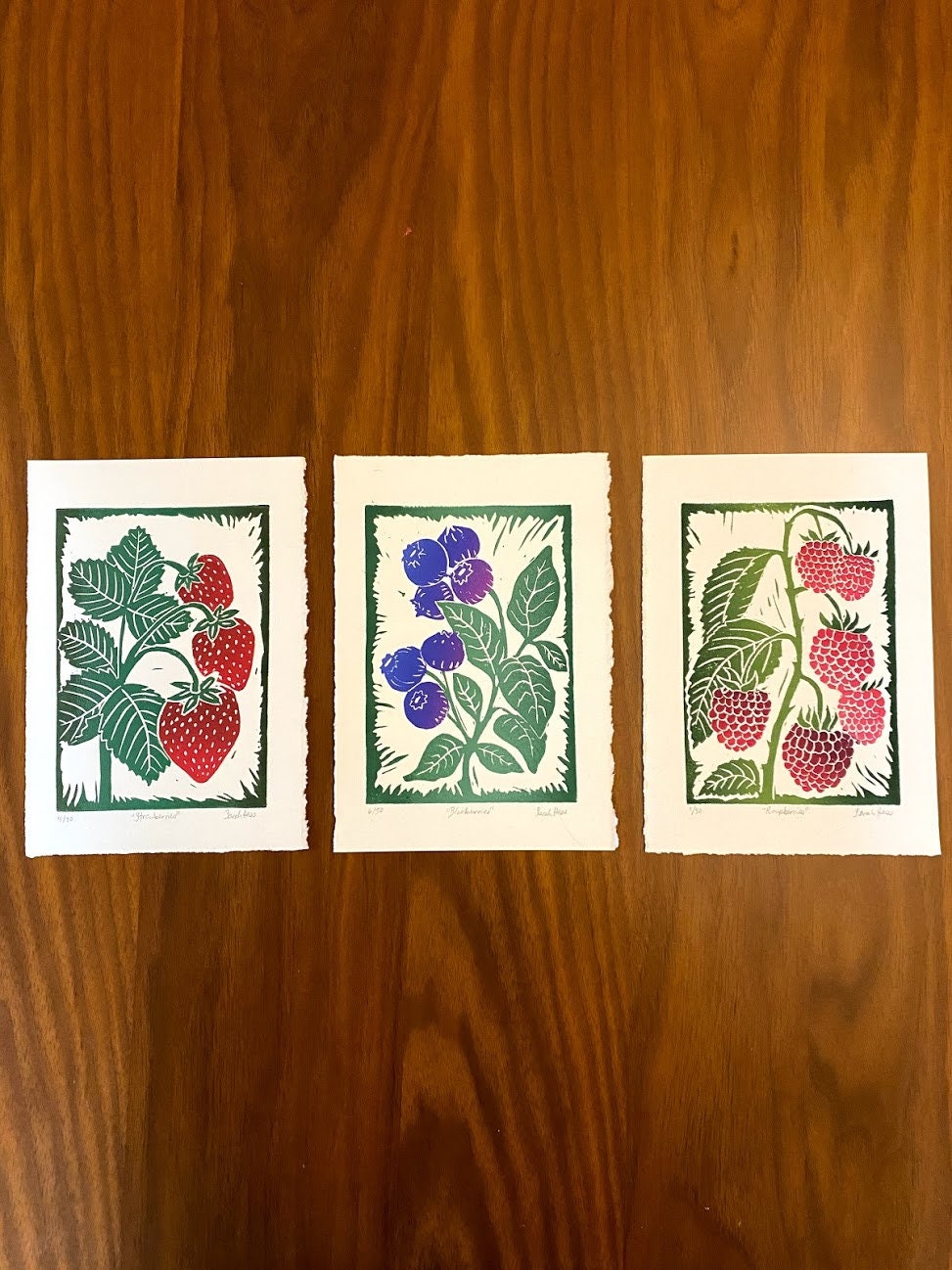 Triple Berry Block Print Set Blueberries Strawberries | Etsy