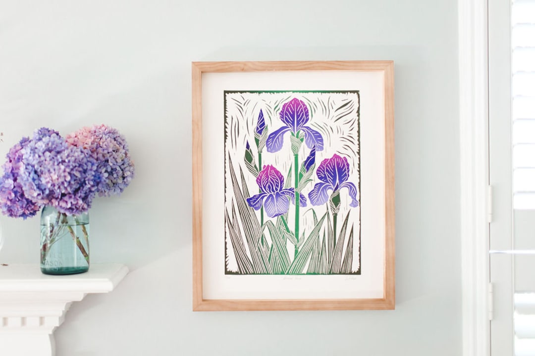 Iris - Linocut Print - Large Block Print - Purple Iris - Etsy