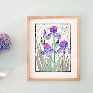 Iris Linocut Print Large Block Print Purple Iris - Etsy