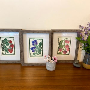 Triple Berry Block Print Set - Blueberries - Strawberries - Raspberries ...