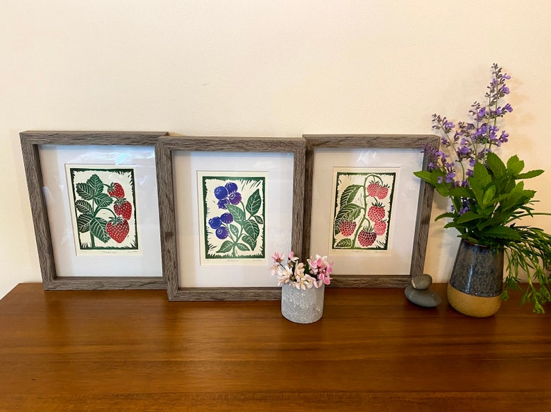 Triple Berry Block Print Set Blueberries Strawberries - Etsy