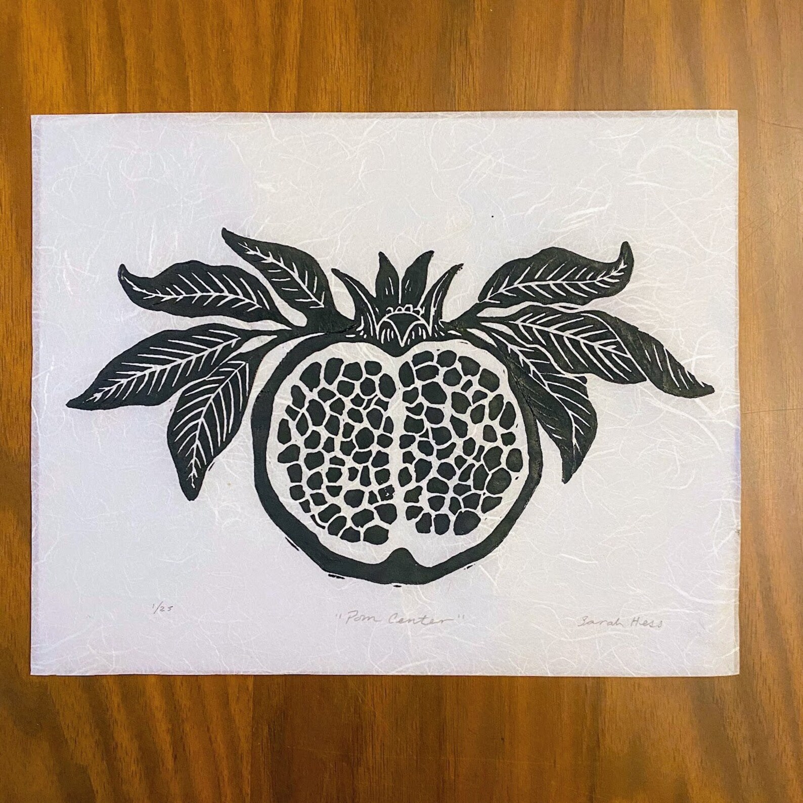 Pomegranate Linocut Print pom-center | Etsy